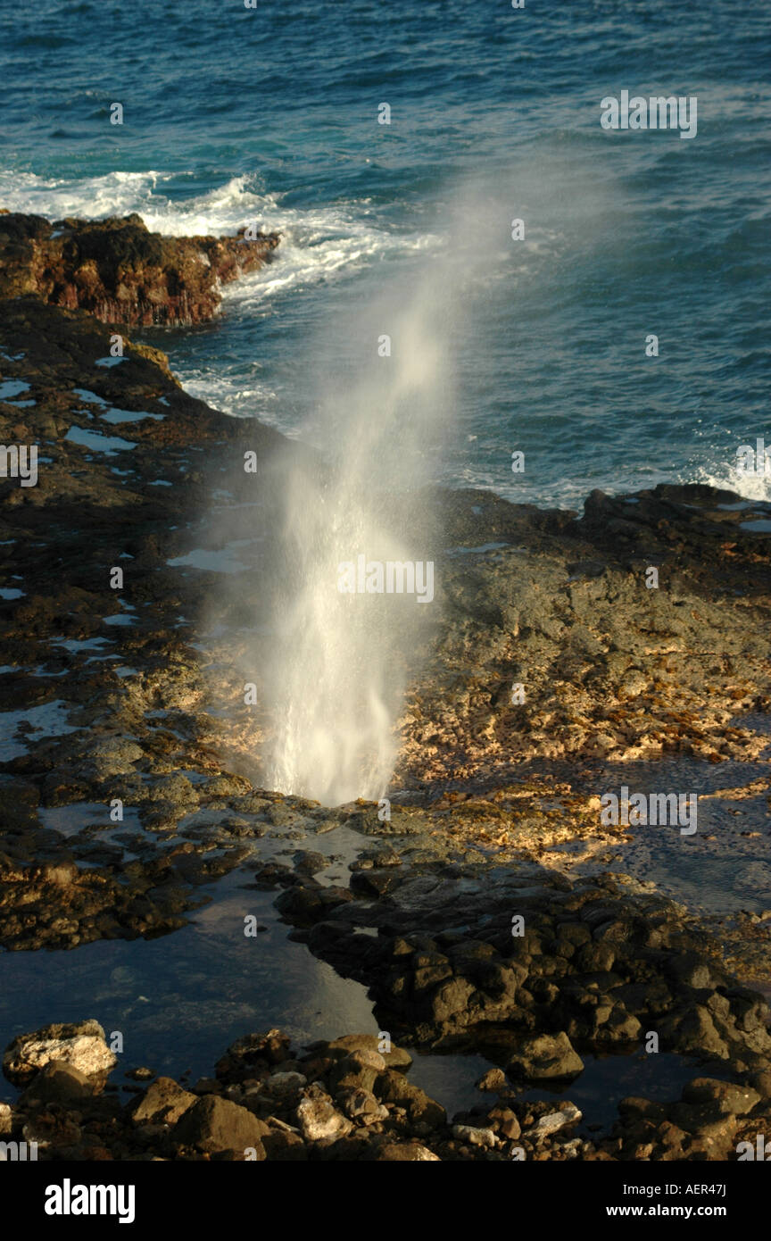 The Spouting Horn at sunset, Kauai, Hawaii, USA Stock Photo - Alamy