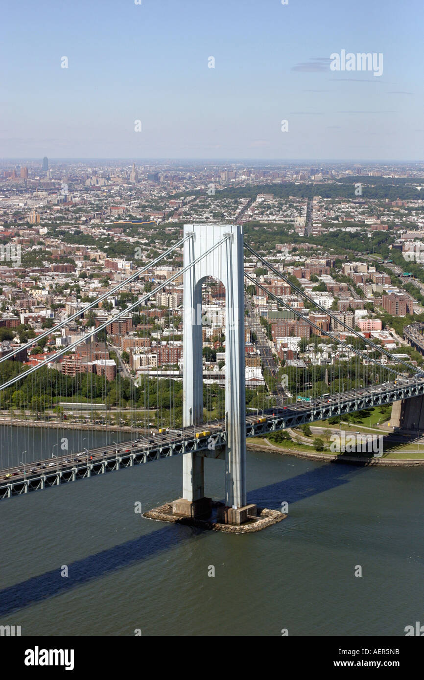 Aerial view of the verrazano narrows bridge hi-res stock photography ...