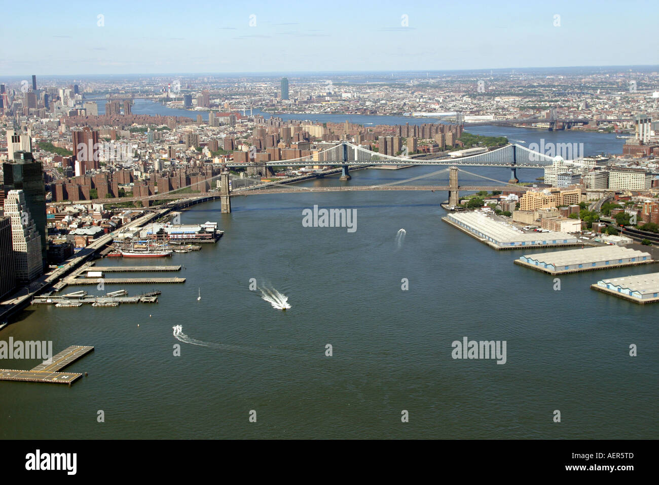 Aerial view of the East River and Brooklyn, New York, U.S.A Stock Photo ...