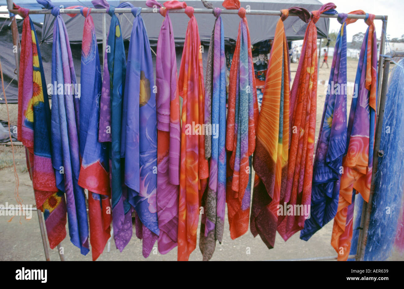 Colourful sarongs for sale at Port Vila Market Efate Island, Vanuatu ...