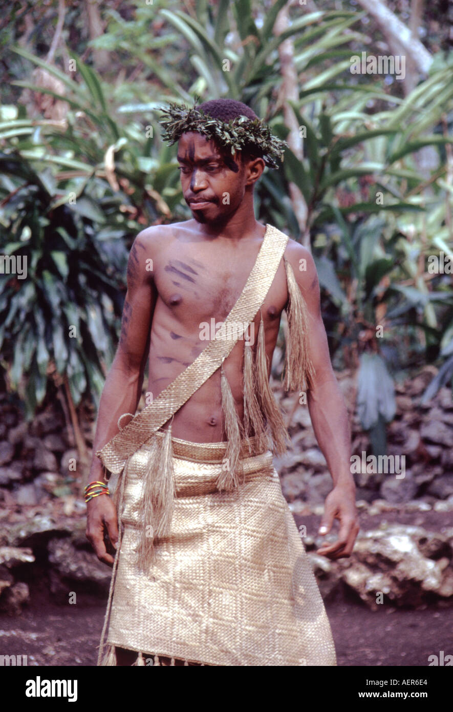 Boy in traditional dress Ekasup Cultural Village Efate Island Vanuatu ...