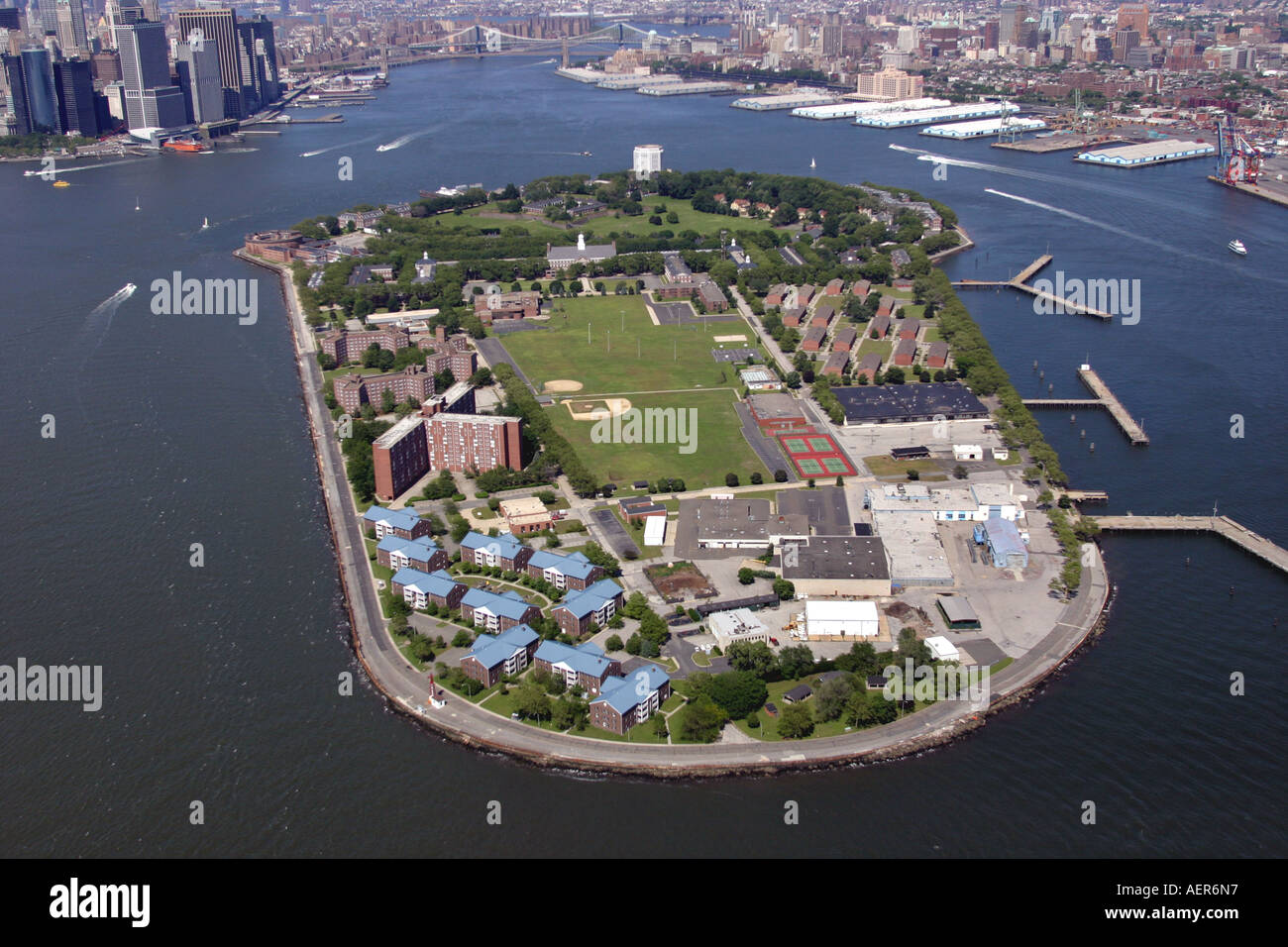 Aerial view of Governor's Island, located in New York Harbor, New York ...