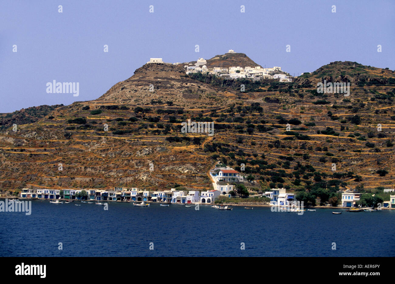 europe greece western cyclades islands milos a view of klima with chora ...
