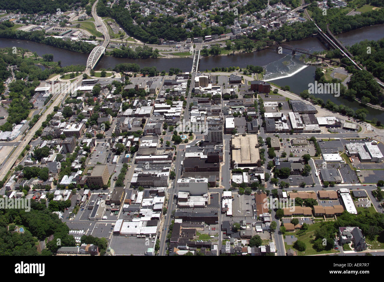 Aerial view of the City of Easton, located on the banks of the Delaware ...