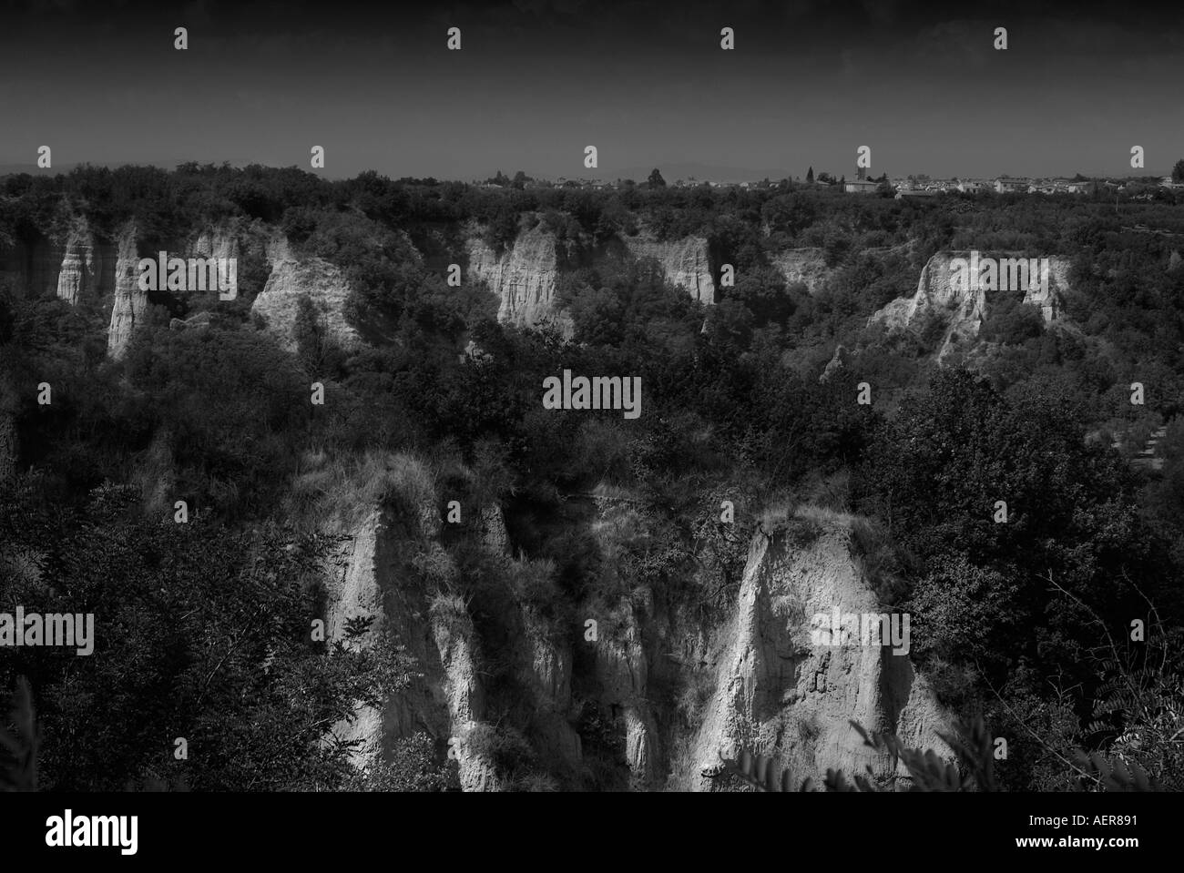 Tuscany, Italy,the steep rock formations of Le Balze in the Valdarno ...