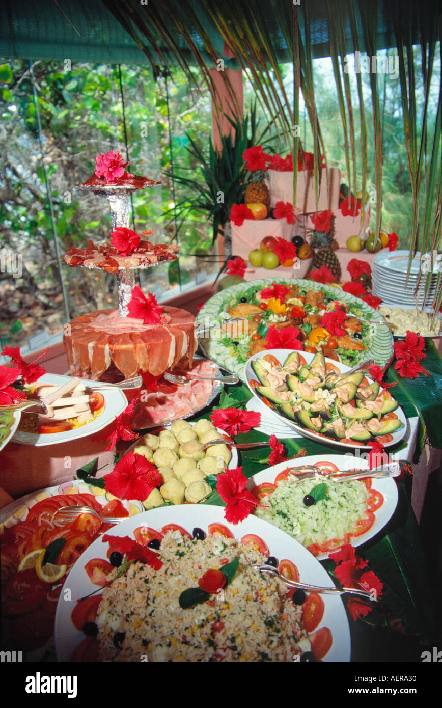 buffet display of various salads hotel manapay guadeloupe france lesser ...