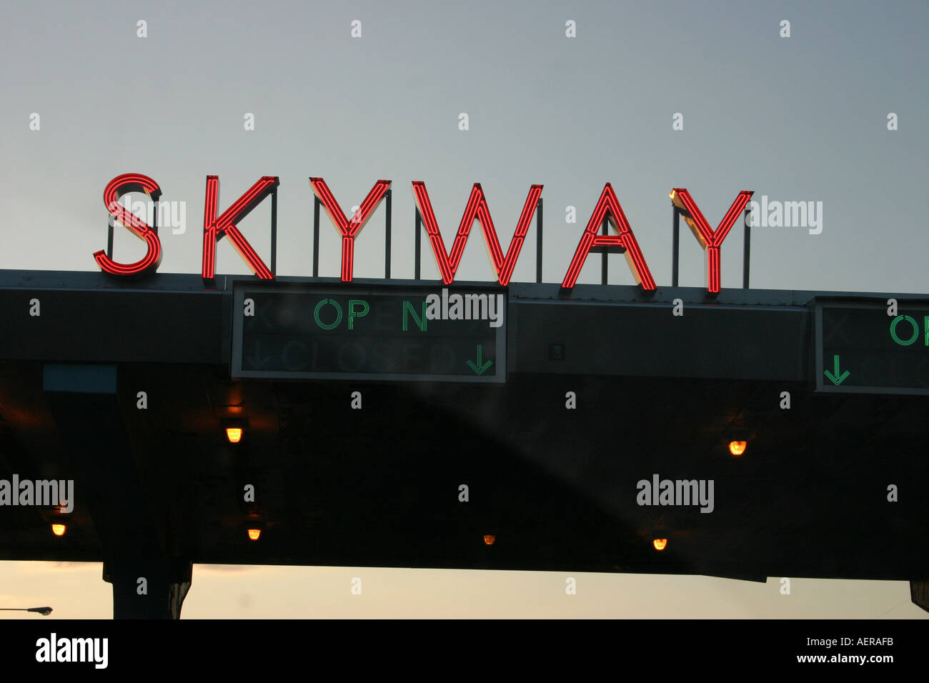 Skyway sign with lights out Stock Photo - Alamy