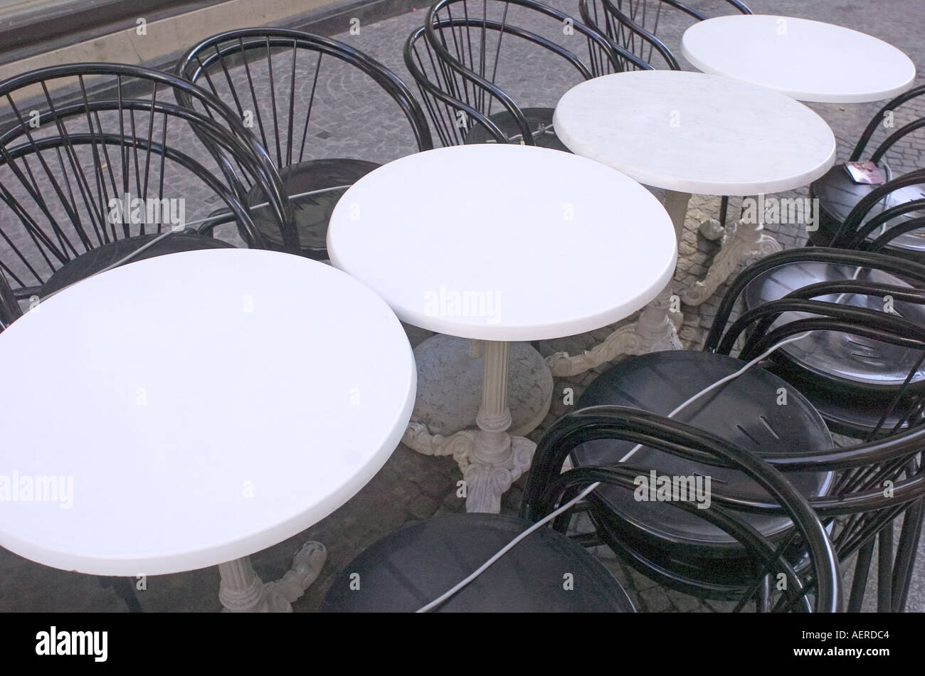 August 21st 2004 Vienna Austria Restaurant tables lined up outside a ...