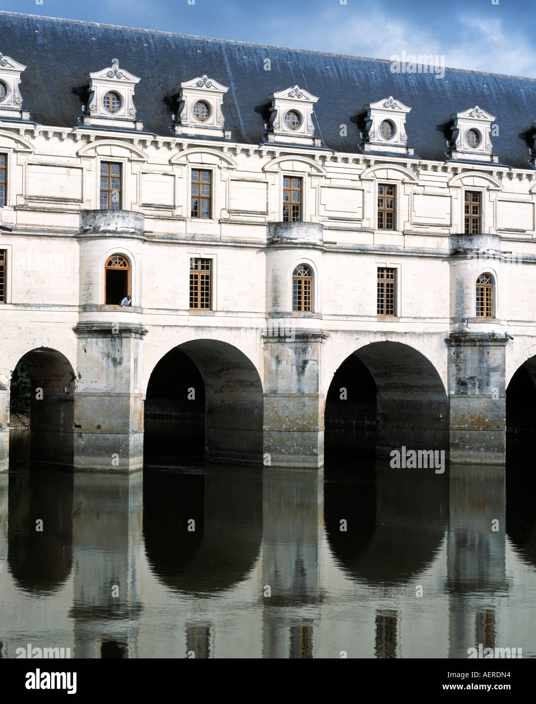 early french grand architecture showing a chateaux over the river loire ...