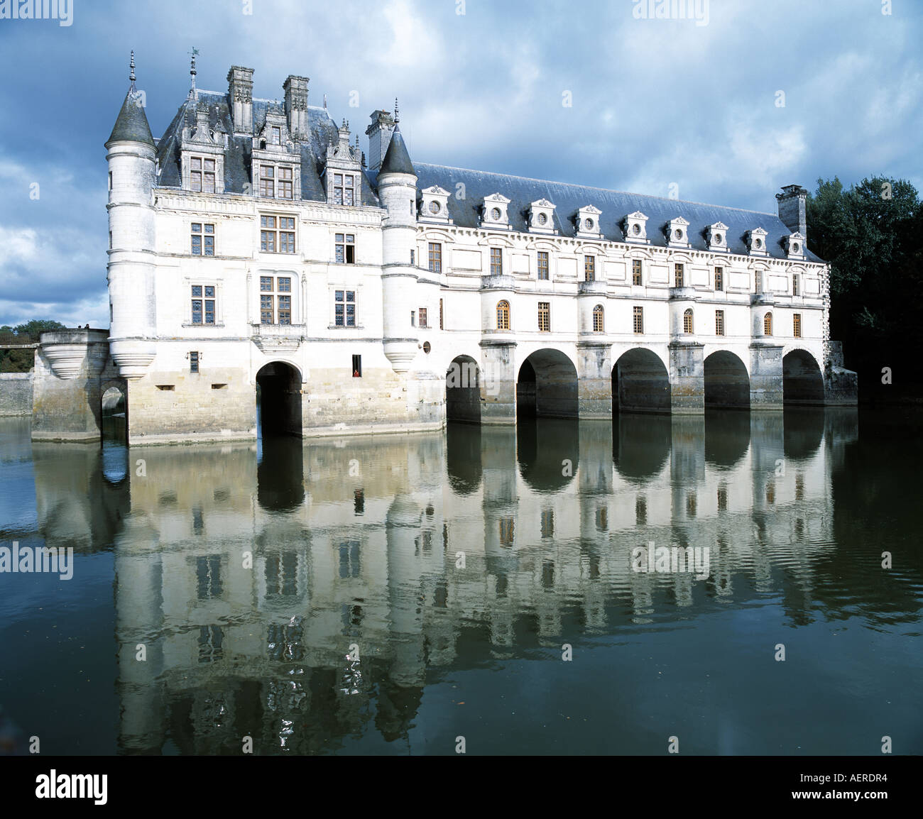 spectacular french chateau surrounded by river loire, and water Stock ...