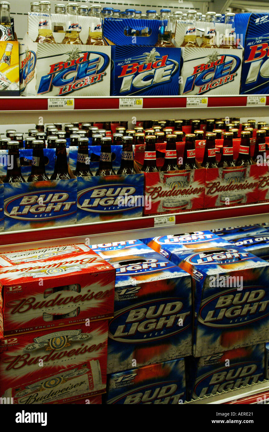 Beer selection display on supermarket shelves. Florida USA fl Stock ...