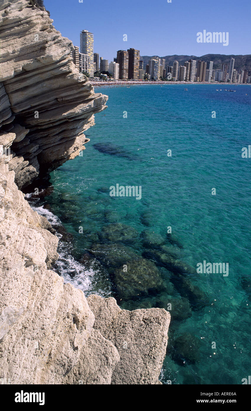 View through the castle rocks of the Levante beach Benidorm, Costa ...