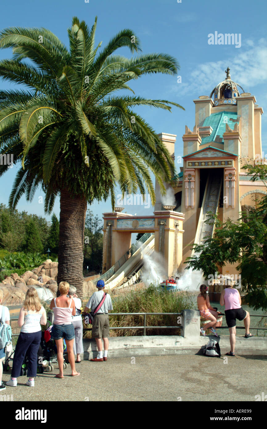 SeaWorld Orlando Florida USA Journey to Atlantis ride spectators Stock ...