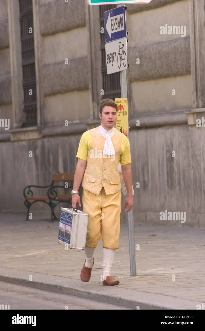 August 21st 2004 Vienna Austria An opera ticket event salesman walks ...