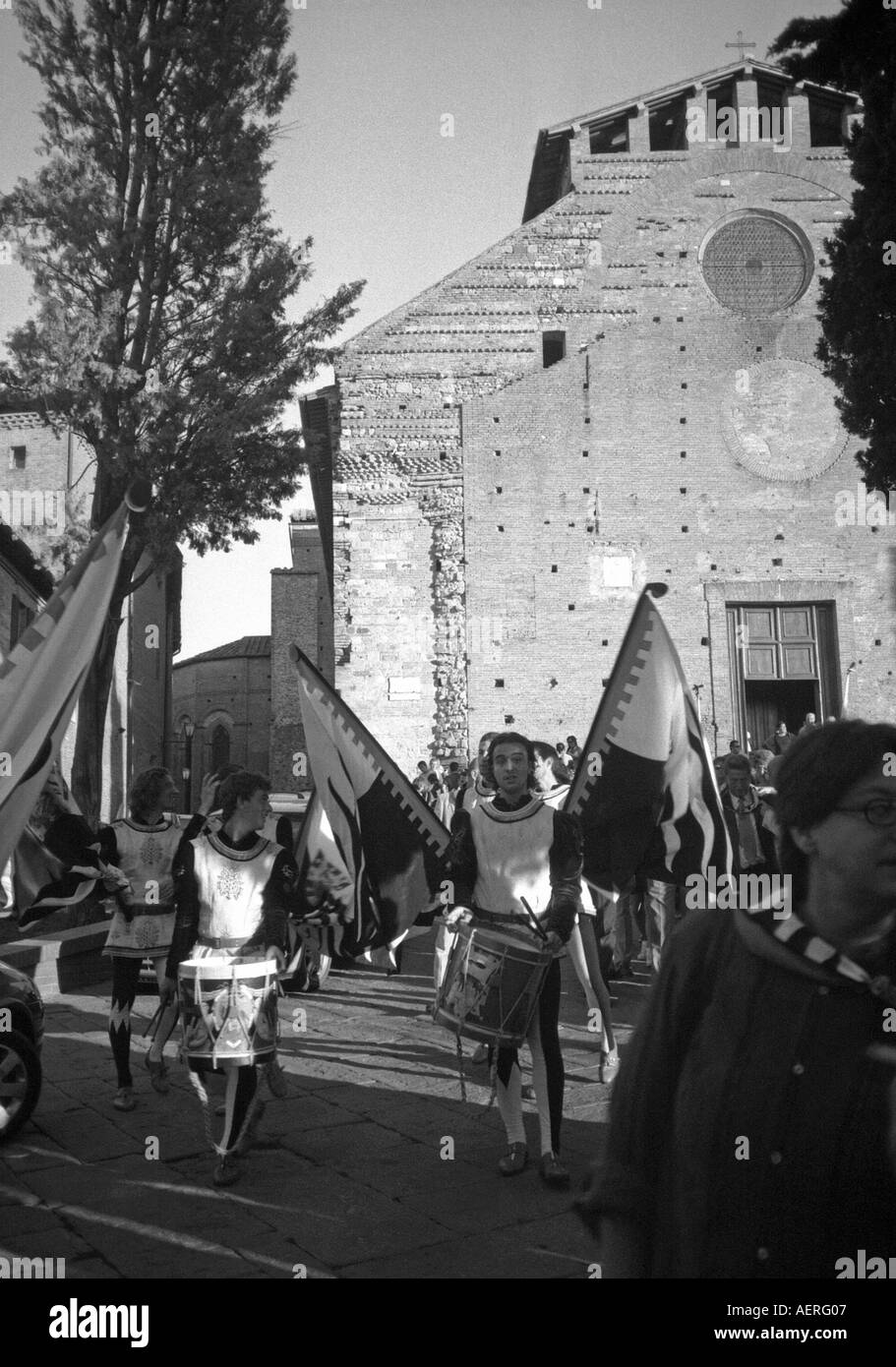 Colorful Street Parade of Flag Throwers & Drum Players in Medieval ...