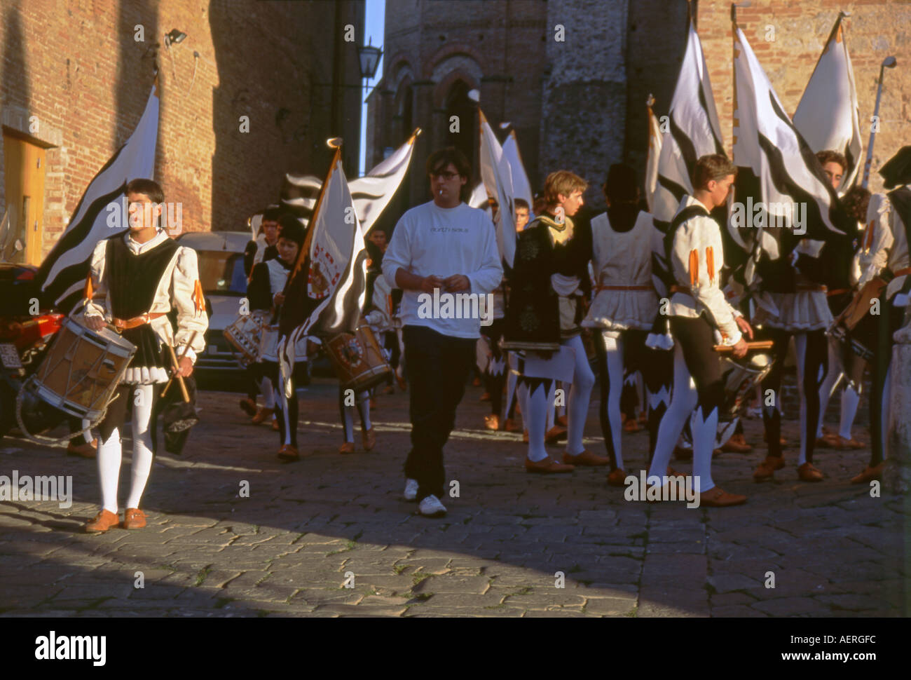 Colorful Street Parade of Flag Throwers in Medieval Costumes Palio ...