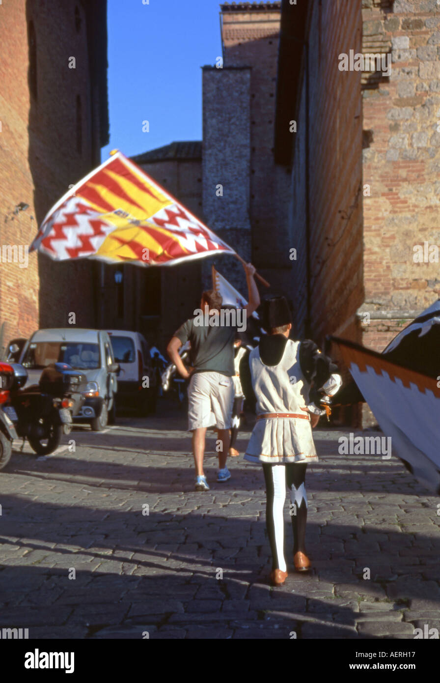 Colorful Street Parade of Flag Throwers in Medieval Costumes Palio ...