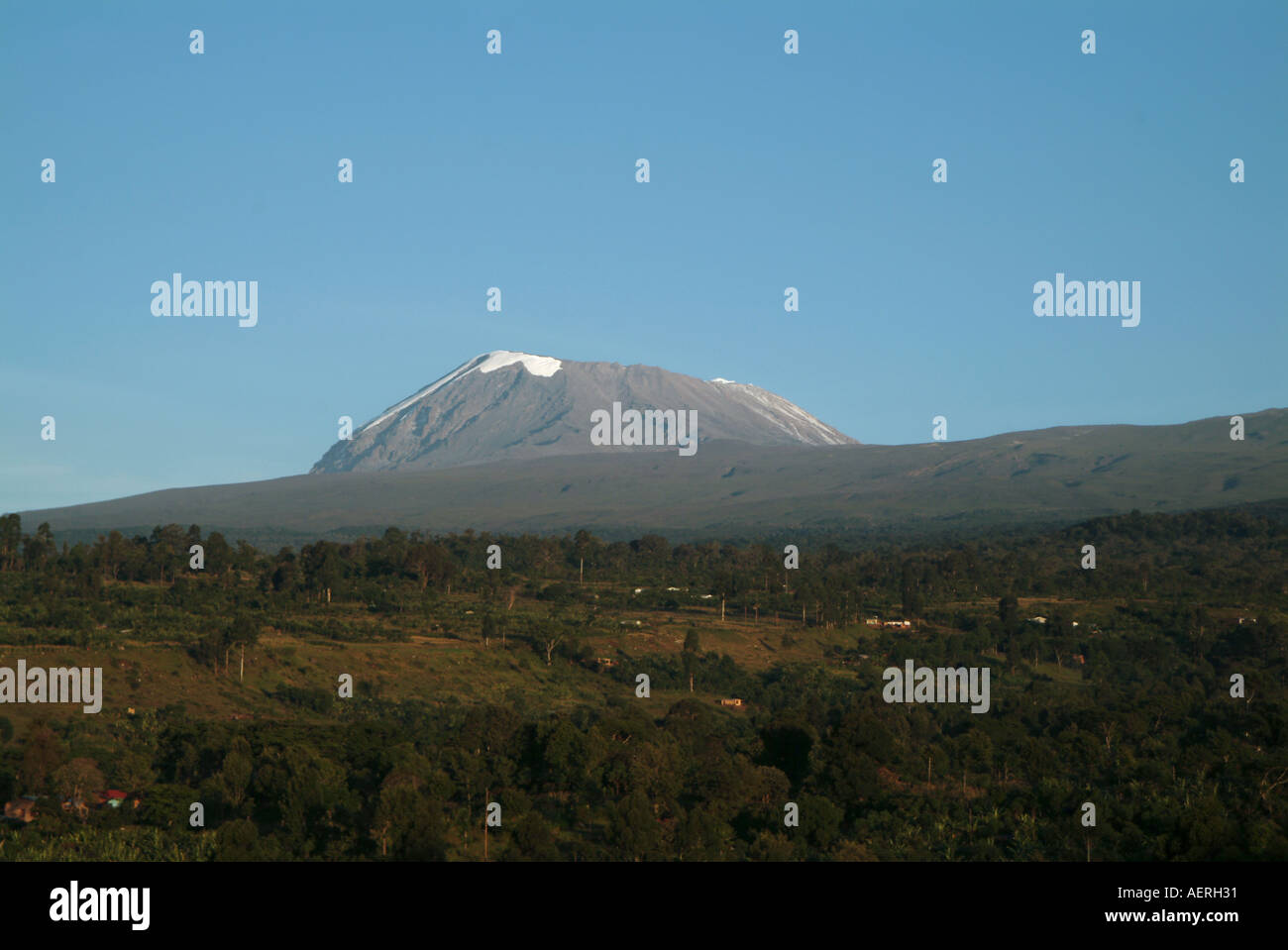 Mount Kilimanjaro seen from the nearby town of Moshi. Tanzania, Africa ...