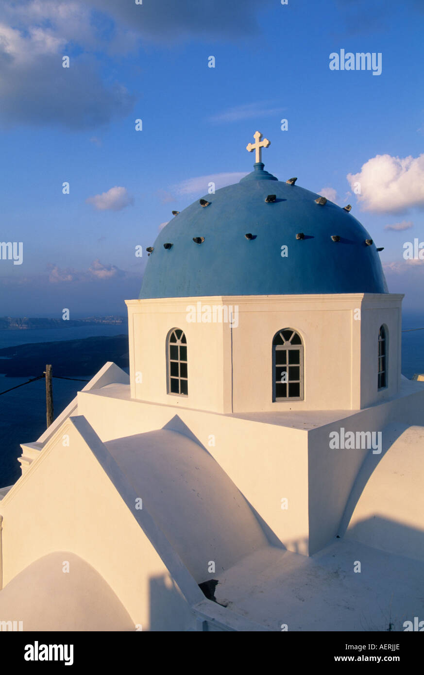 Greece, Cyclades Islands, Santorini, Greek Orthodox Church overlooks ...