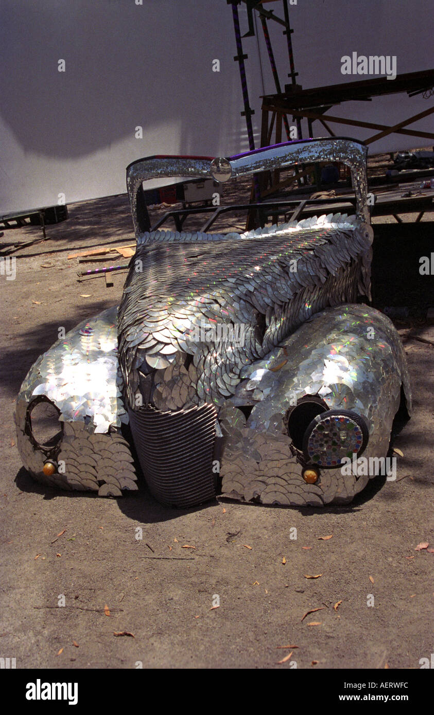 car designed dj booth made from cds at exedous psy trance party bonoo ...