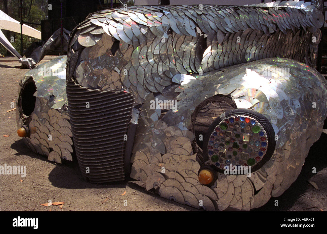 car designed dj booth made from cds at exedous psy trance party bonoo ...
