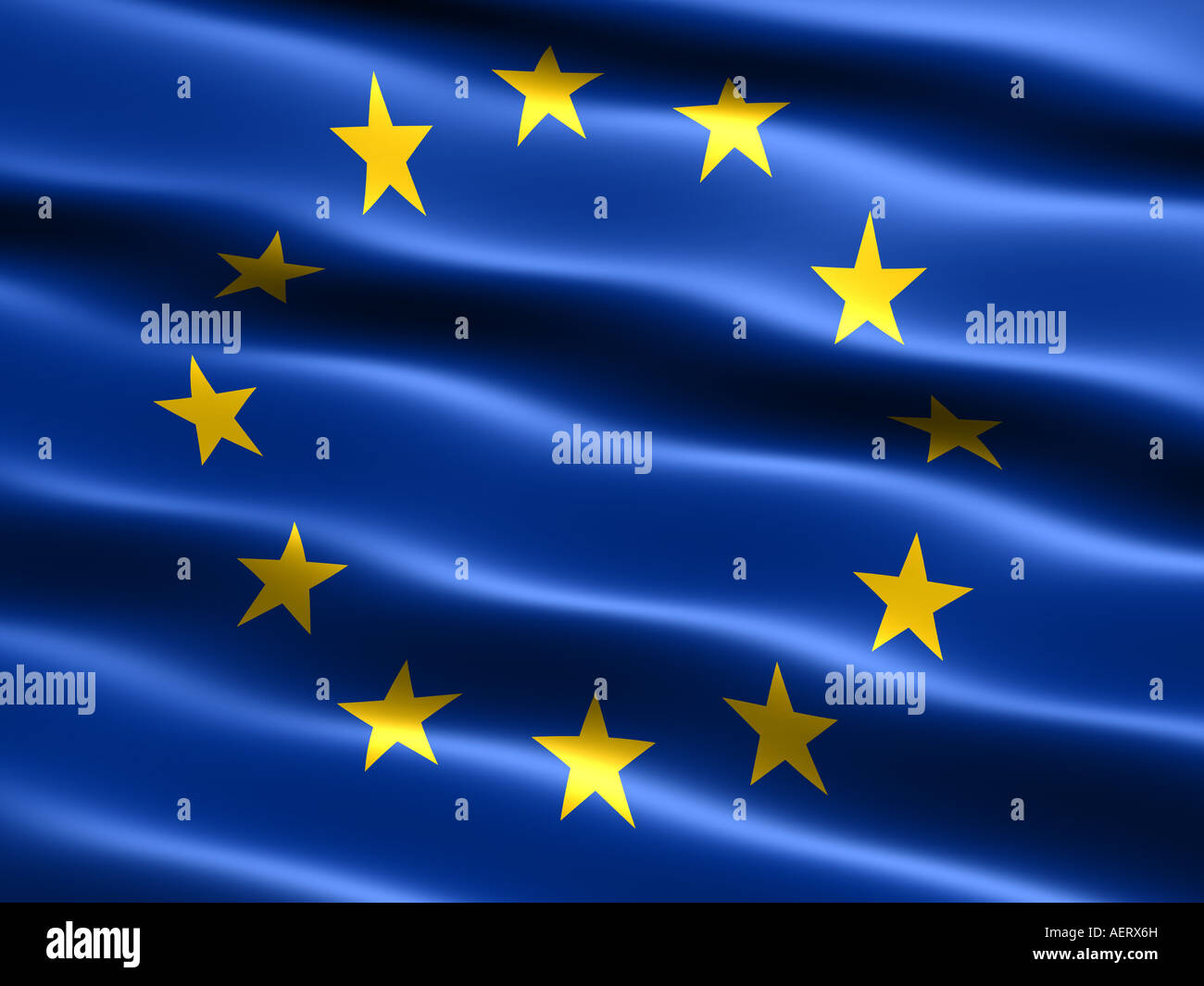 Computer generated illustration of the flag of the European Union with ...