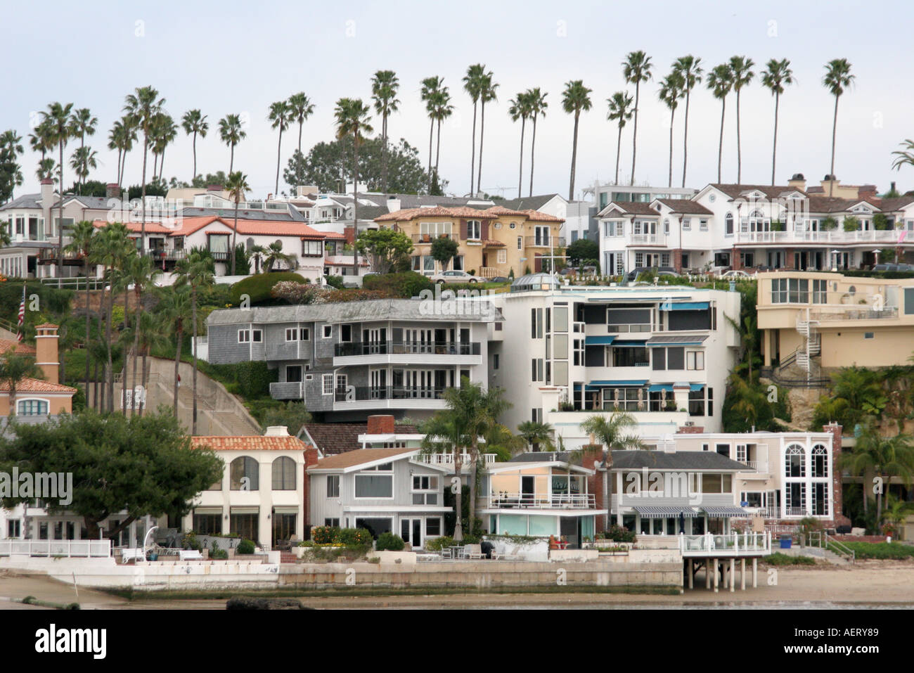 Newport Beach California,Newport Bay water,hillside residences,homes ...