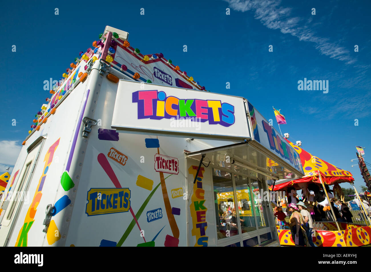ILLINOIS Grayslake Ticket booth at Lake County Fair next to colorful ...