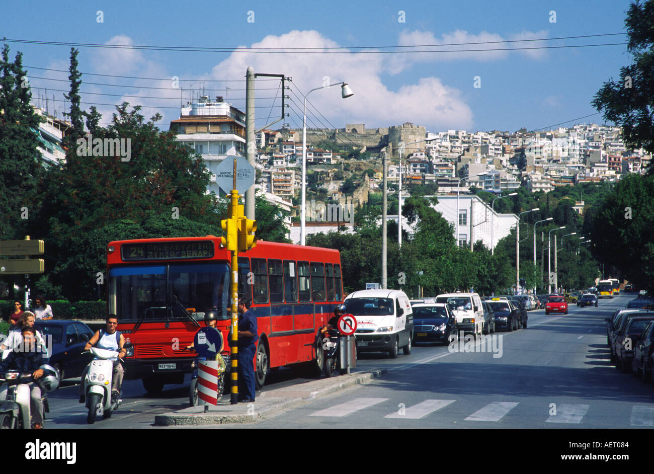 Road traffic and a bus Thessaloniki Greece Stock Photo - Alamy
