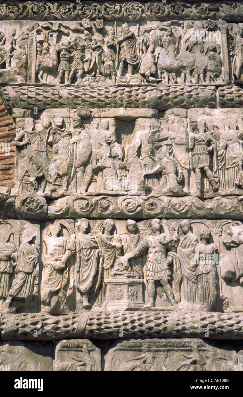 Carved stone decoration on the triumphal Roman arch of Emperor Galerius ...