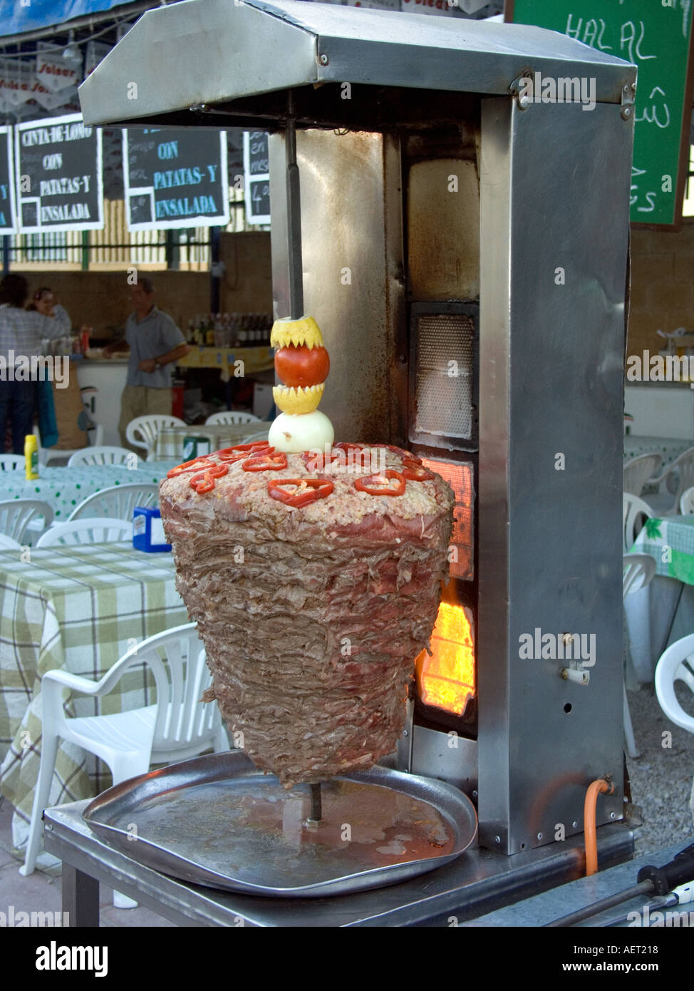 Halal Kebab Meat cooking at the Fuengirola Feria, Fuengirola, Spain ...