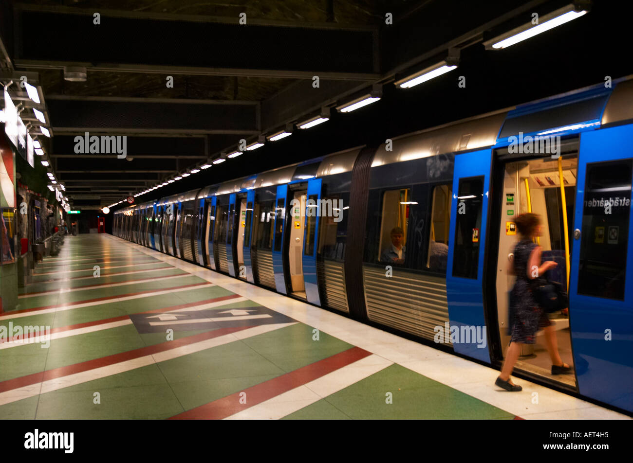 Kungsträdgården underground station at night in central Stockholm ...