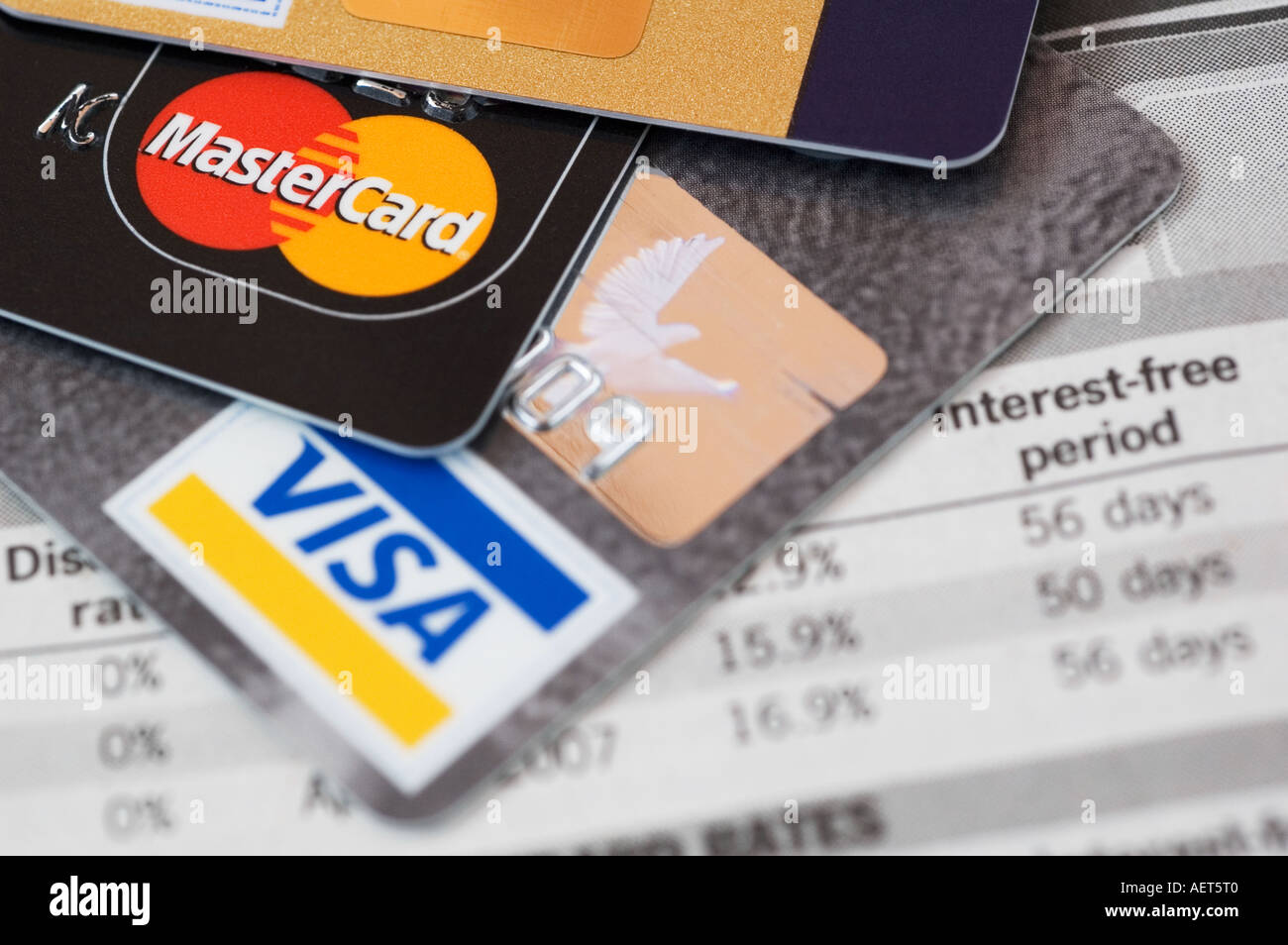 Visa and Master Credit Cards on newspaper personal finance section, UK ...