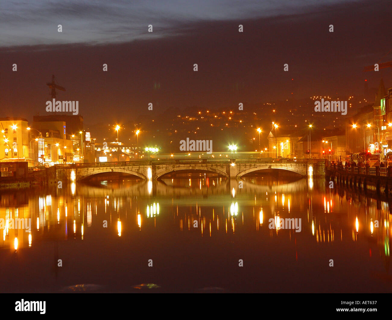 Cork city in Ireland at night Stock Photo - Alamy