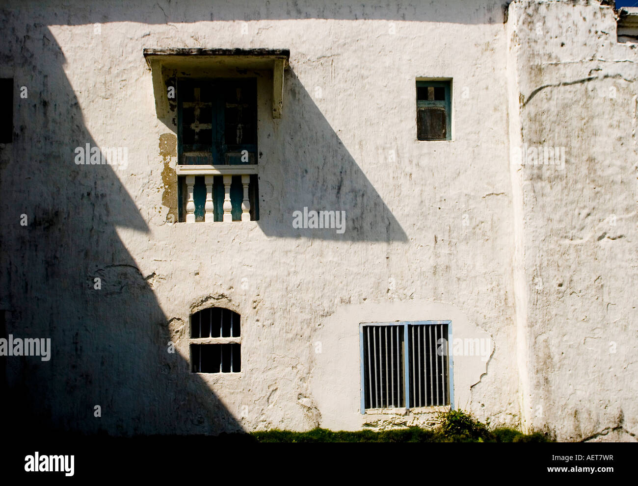 Strong shadows cast on building walls on a midday in Batanes Stock ...