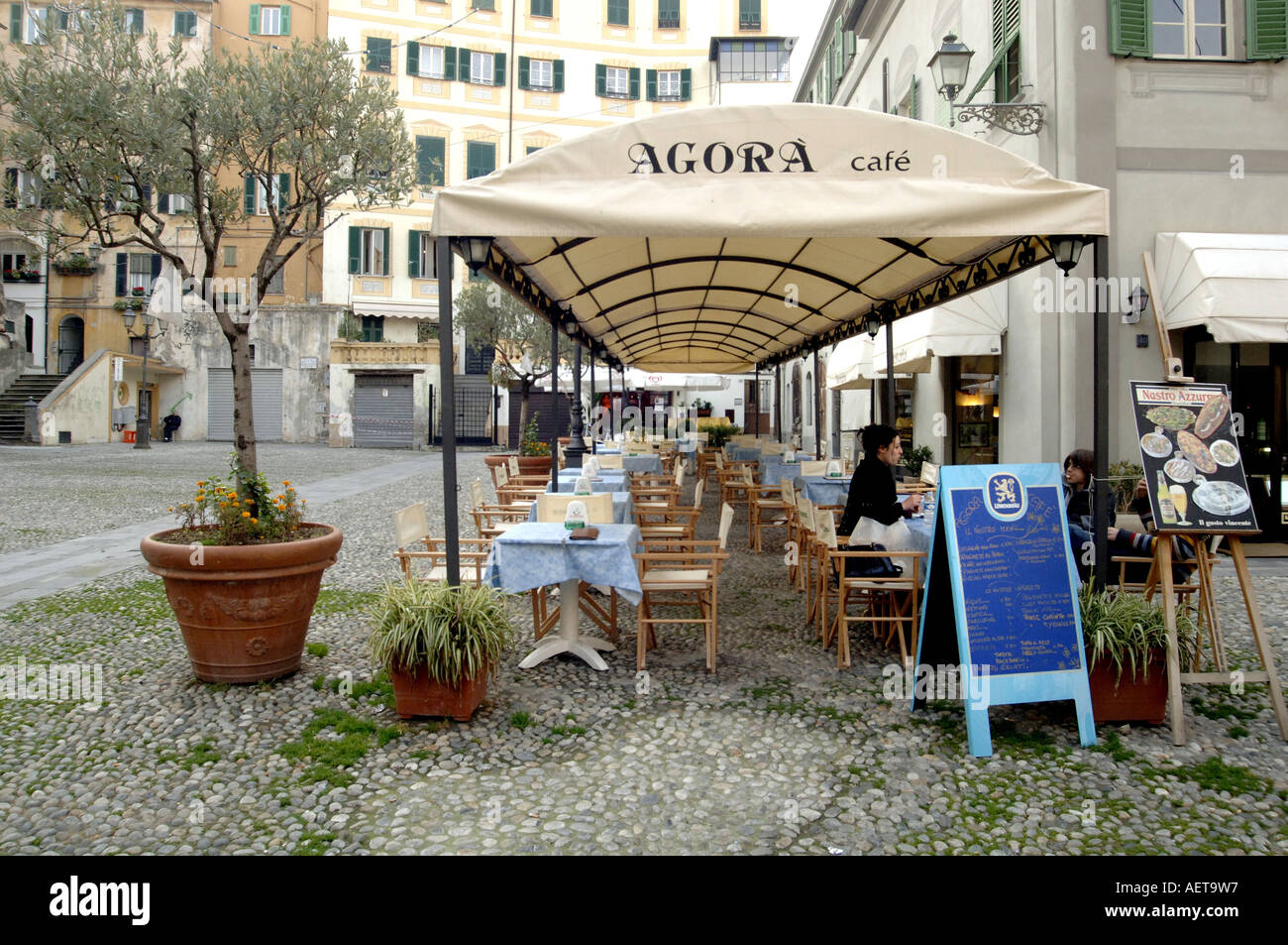 Agora Cafe in the historic medieval old town La Pigna of San Remo Italy ...