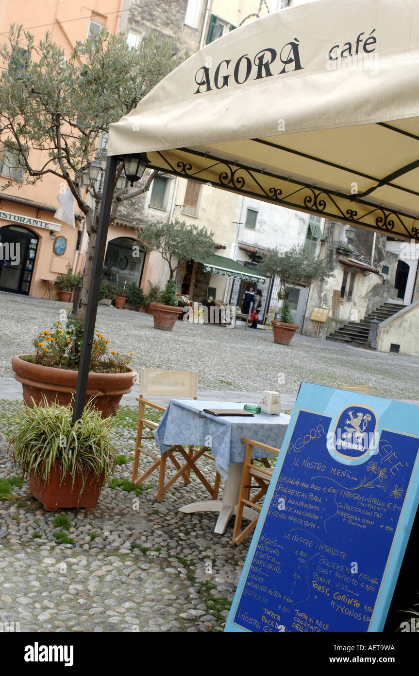 Agora Cafe in the historic medieval old town La Pigna of San Remo Italy ...