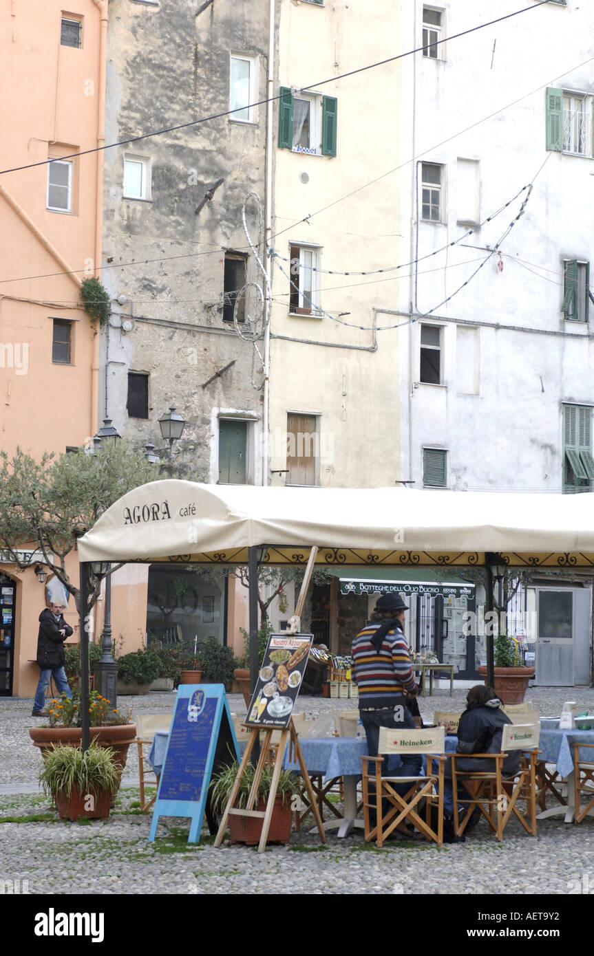 Agora Cafe in the historic medieval old town La Pigna of San Remo Italy ...