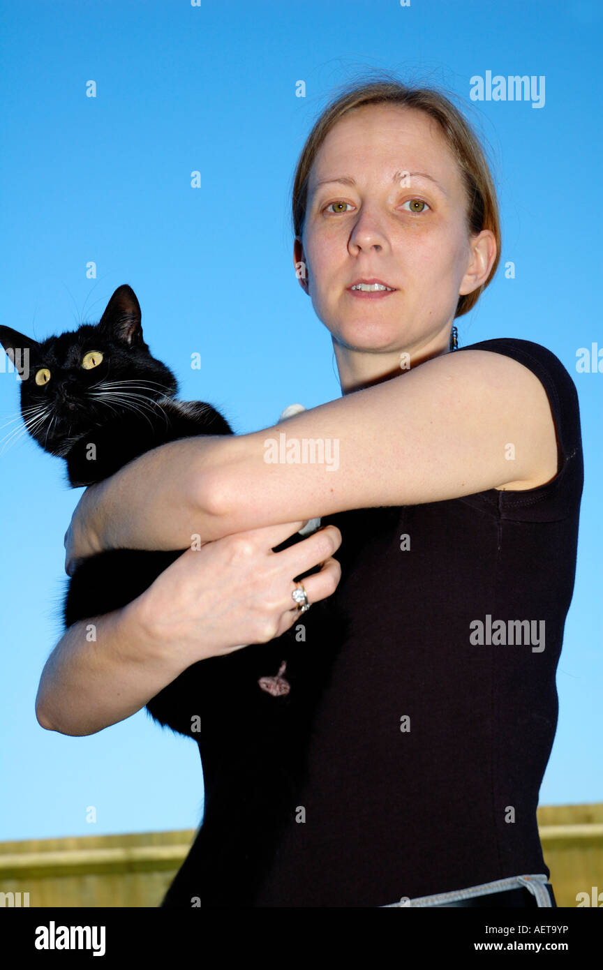 Woman with Pet Cat Stock Photo - Alamy