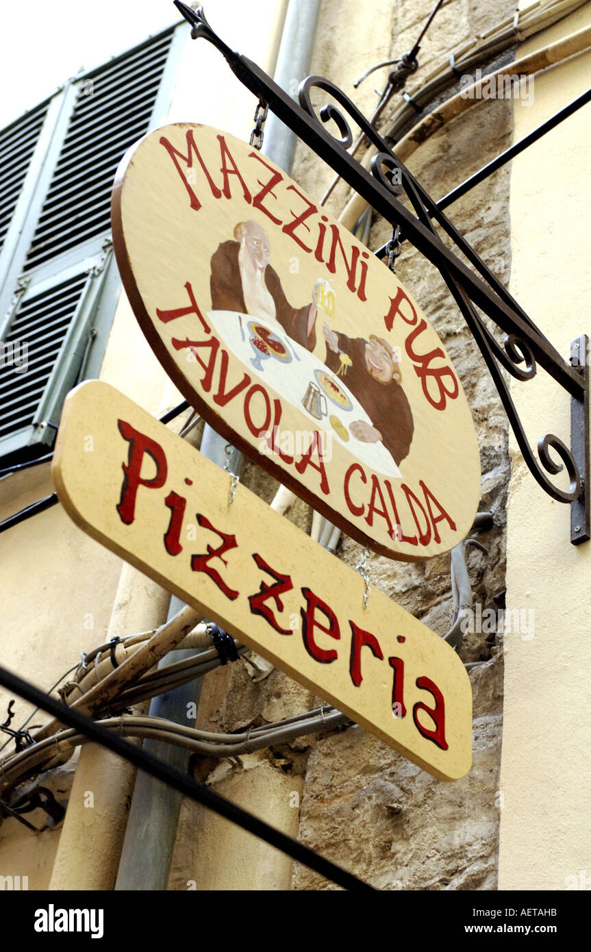 Sign for a pizzeria in San Remo old town Italy Stock Photo - Alamy