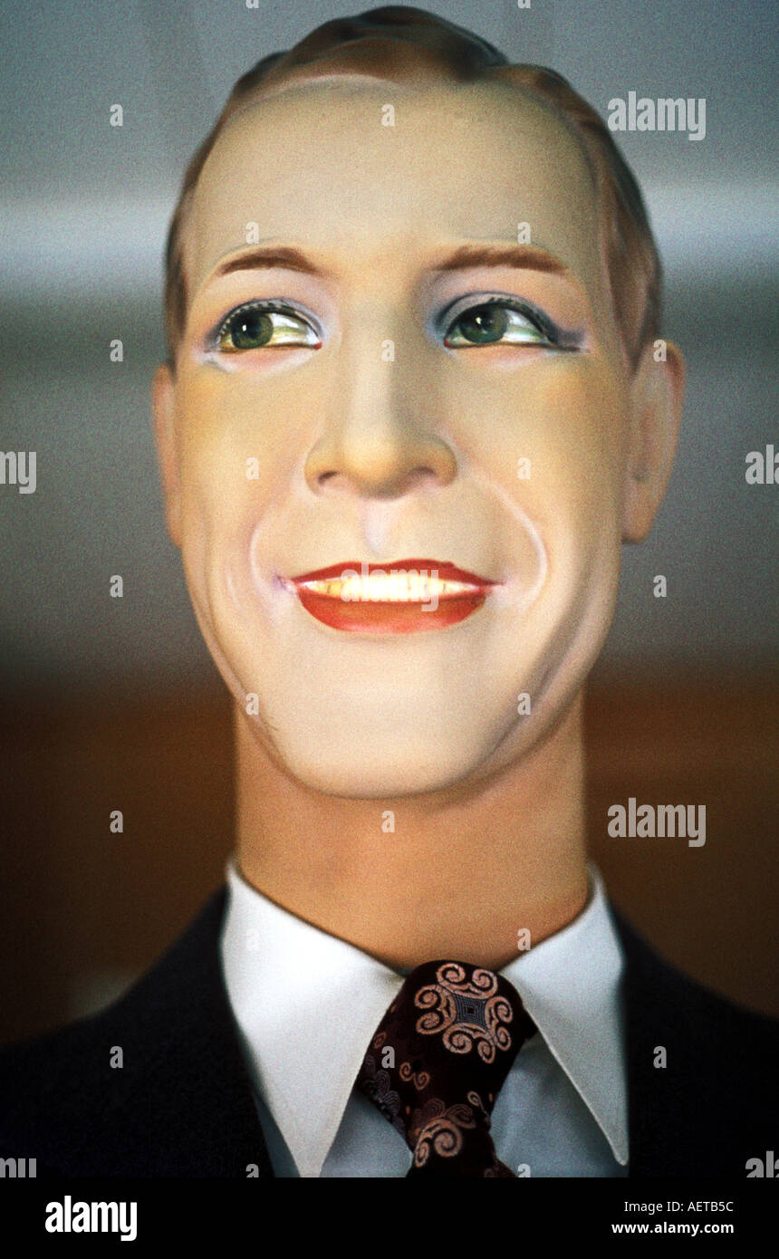 Vintage tailors dummy in a menswear shop window in Bruges Stock Photo ...