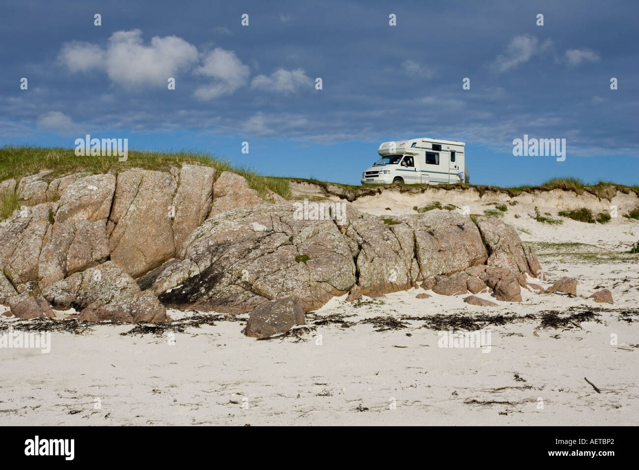 Calypso Camper van parked near beach at Fidden Farm on south coast of ...