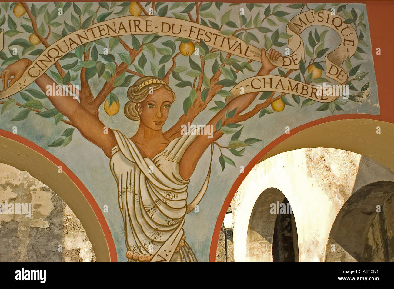 Menton, Provence, Alpes Cote d'Azur, France. Wall painting celebrating ...