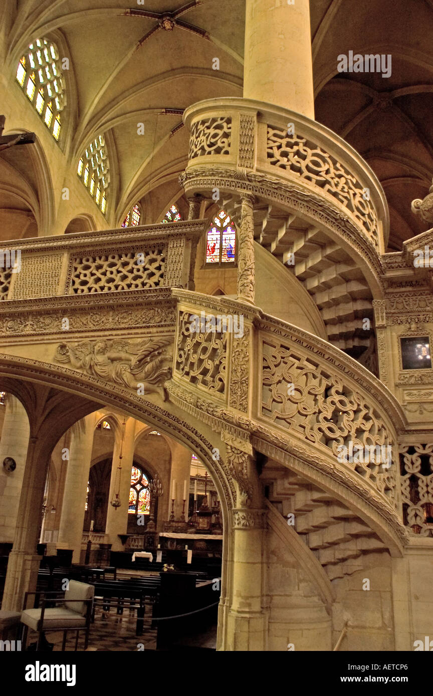 Paris, France. Church of St Etienne du Mont showing carved balustrade ...