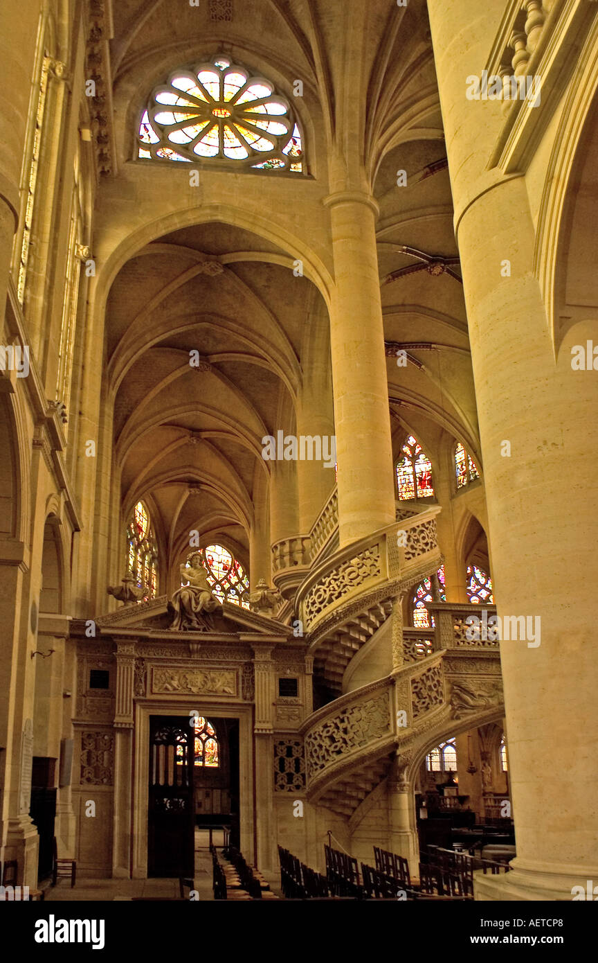 Paris, France. Church of St Etienne du Mont showing carved balustrade ...