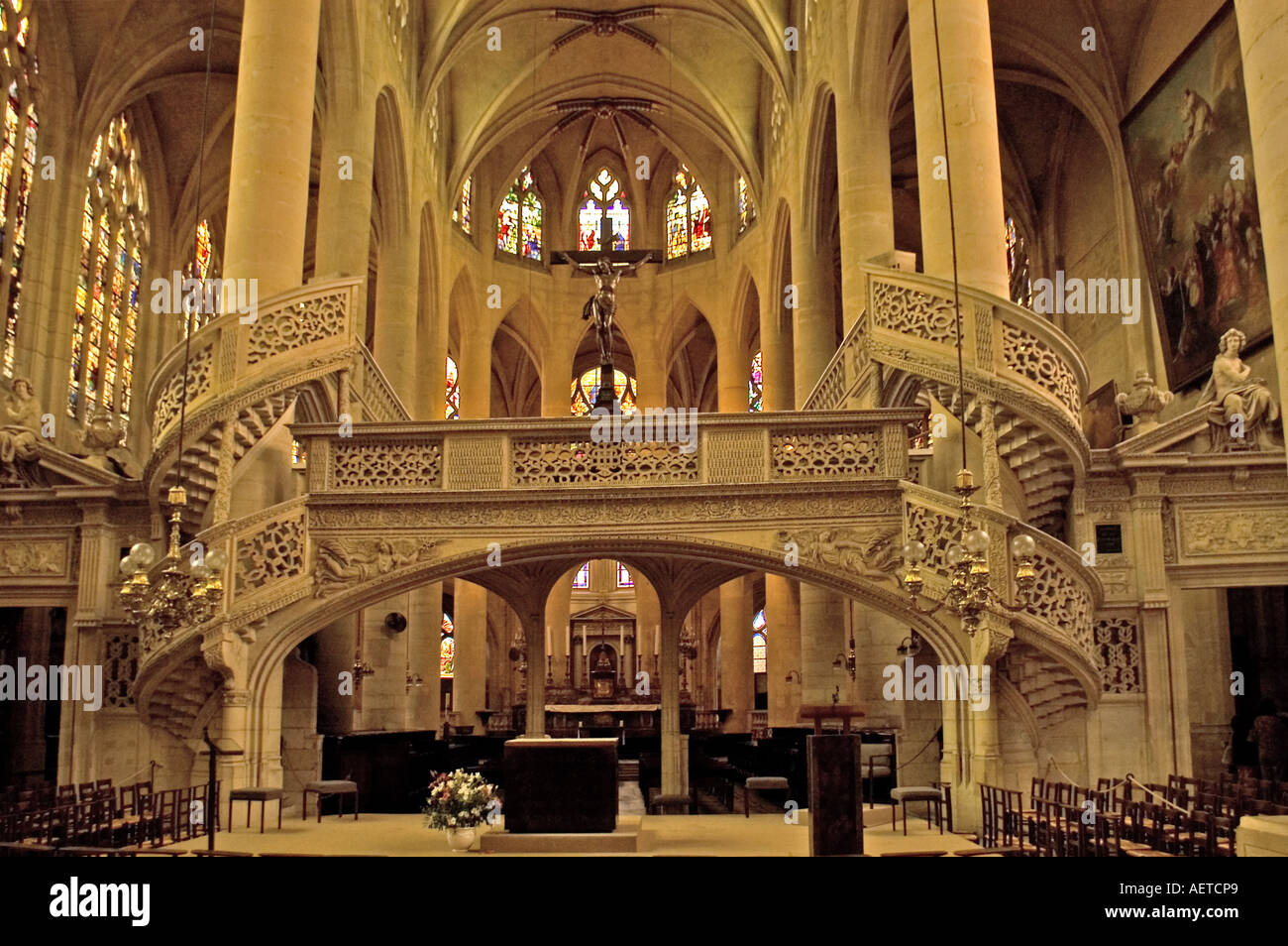 Paris, France. Church of St Etienne du Mont showing carved balustrade ...
