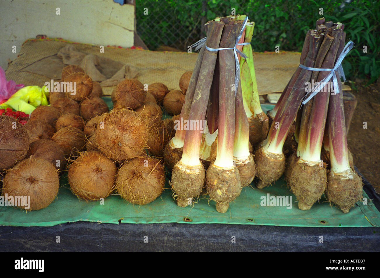 Coconuts and local produce Fiji Stock Photo - Alamy