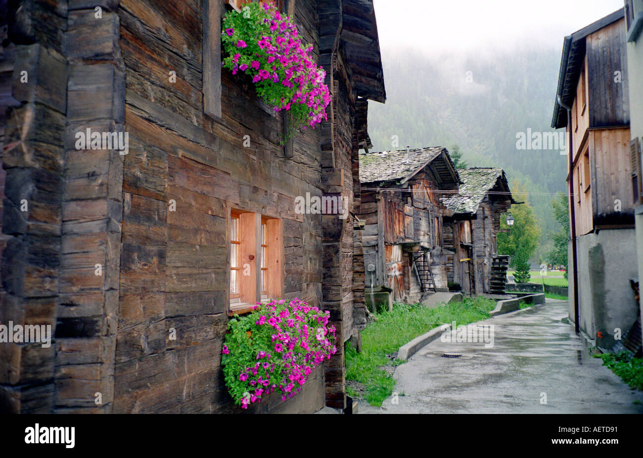 Ancient Swiss village with wooden chalets Stock Photo - Alamy
