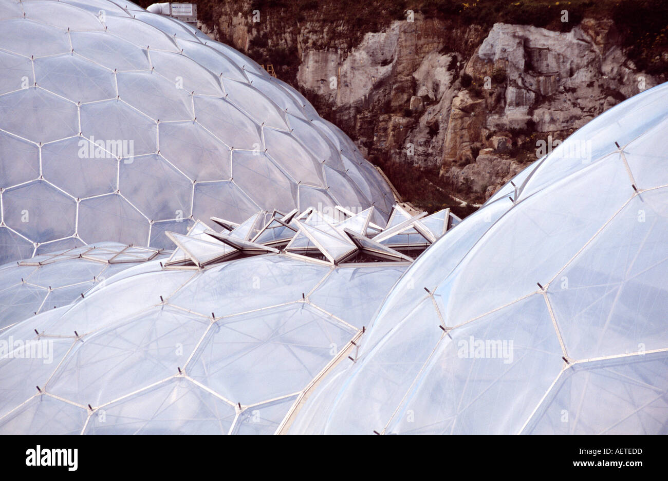 Aerial view of Humid Tropics and Warm Temperate Biomes at Eden Project ...