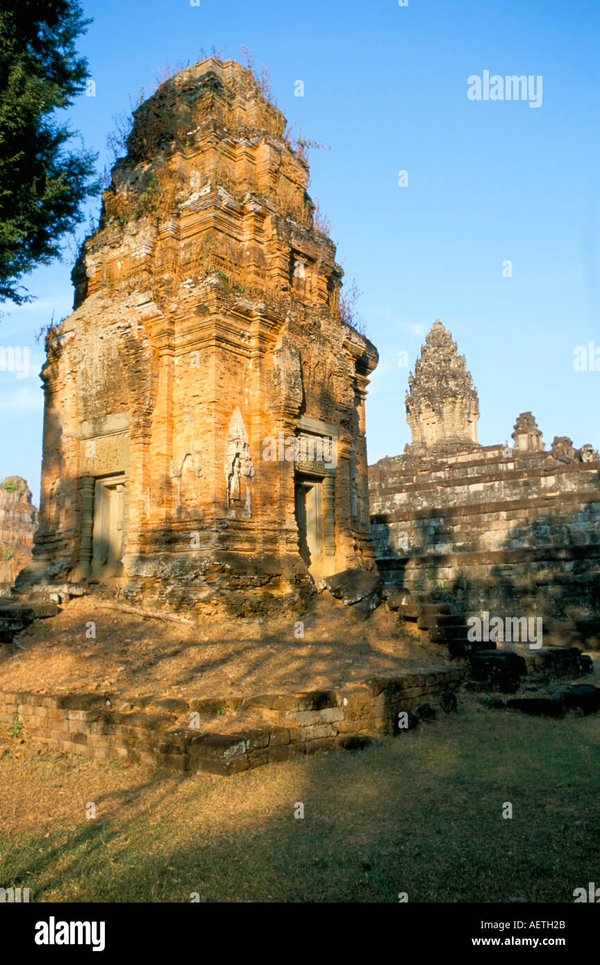 Tower at west and in background the central shrine of the Bakong Temple ...